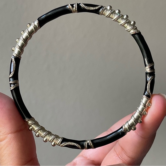 Susan Graver | Jewelry | Susan Graver Black Enamel Silver Metal Bangle ...